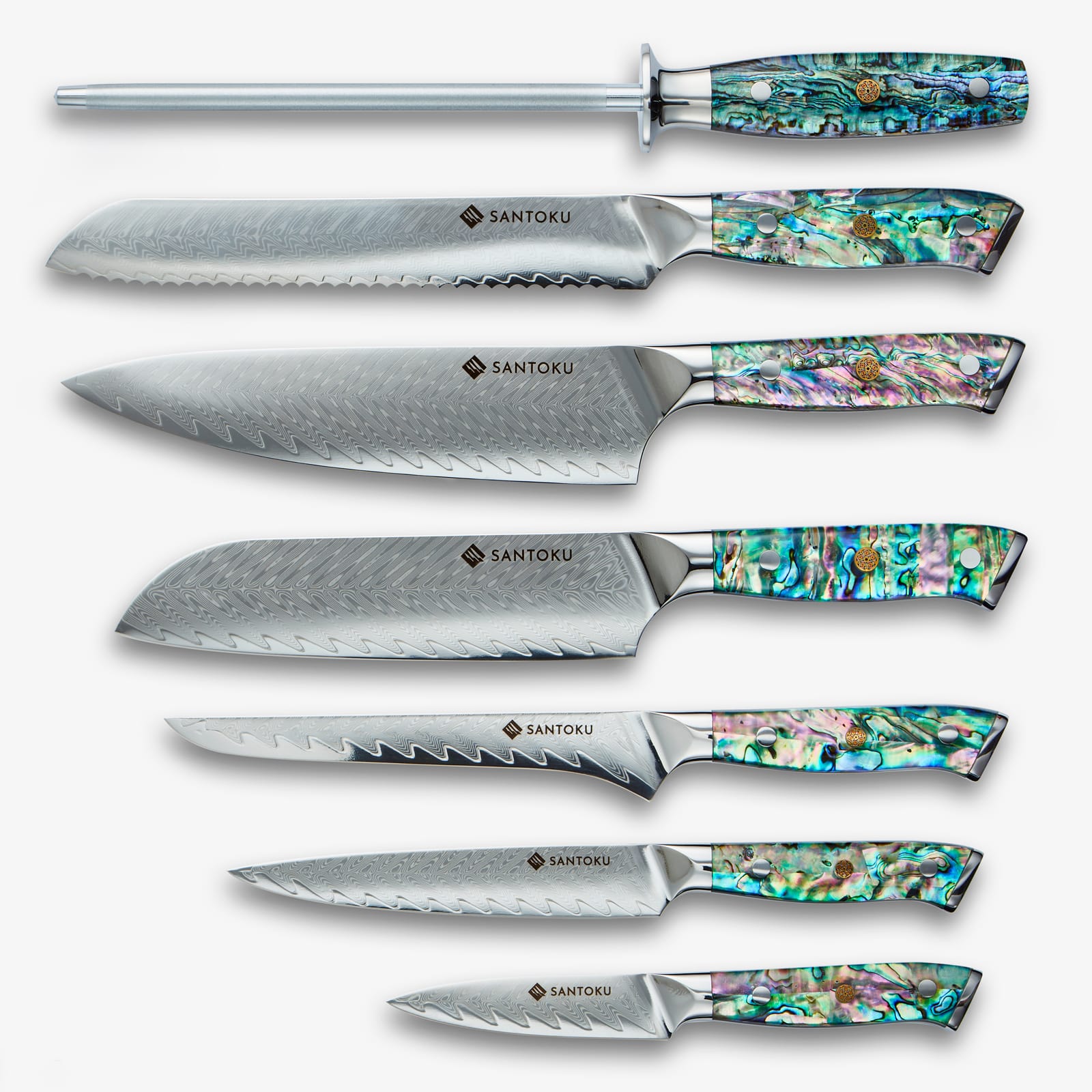 Chikashi 7-Piece Knife Set – 67-Layer VG10 Damascus, Abalone Handles ...